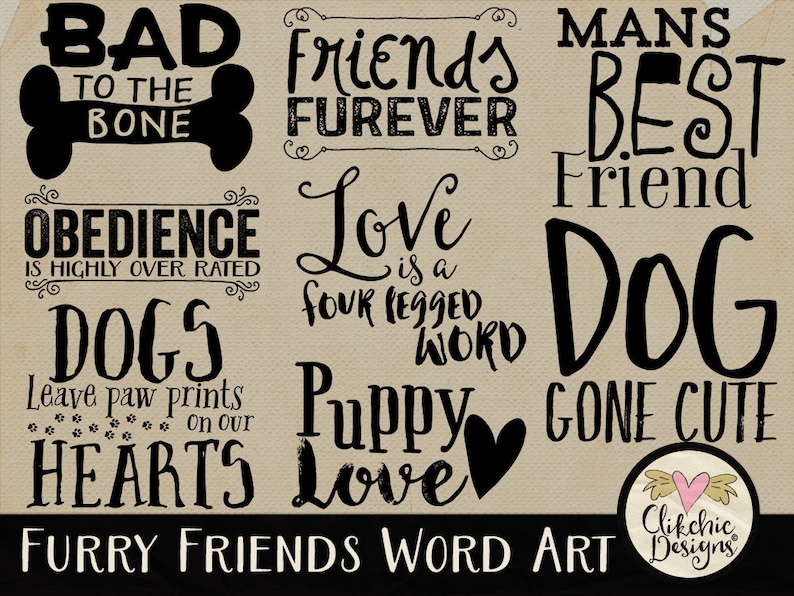 Dog Word Art Clipart for Digital Scrapbooking & Card Making - Furry ...