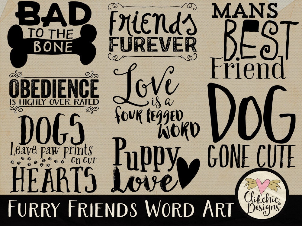 Dog Word Art Clipart for Digital Scrapbooking & Card Making - Furry ...