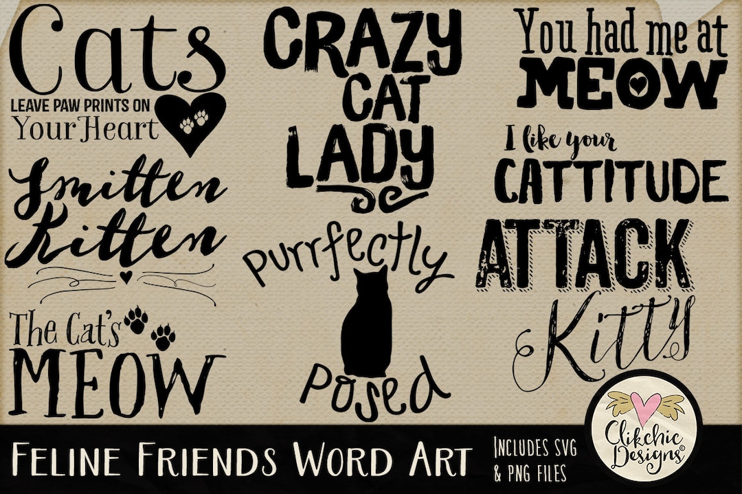 Cat Word Art Clipart for Digital Scrapbooking & Card Making - Cat ...