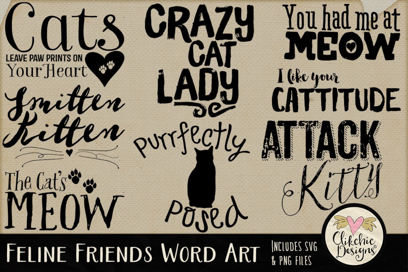 Cat Word Art Clipart for Digital Scrapbooking & Card Making - Cat ...