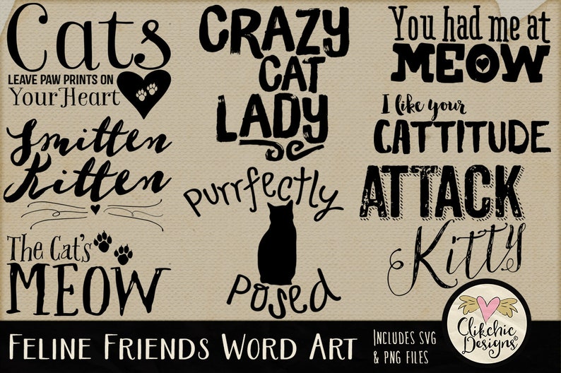 Cat Word Art Clipart for Digital Scrapbooking & Card Making - Cat ...