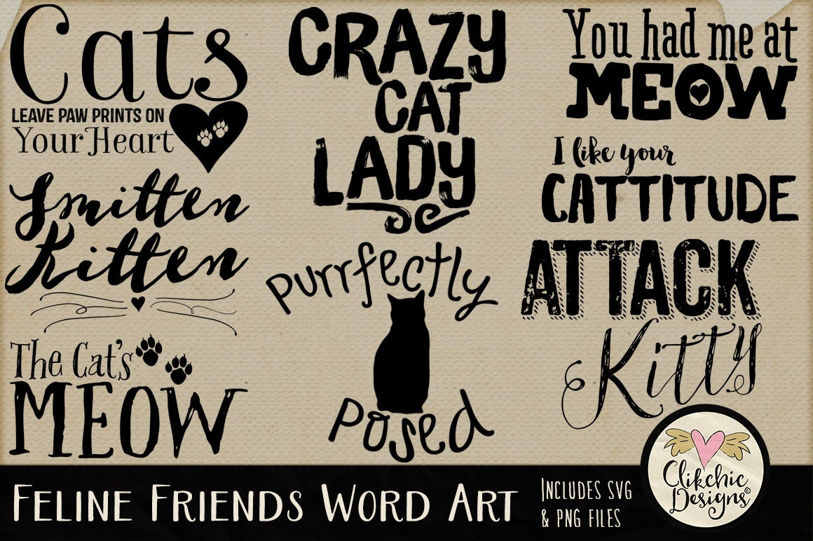 Cat Word Art Clipart for Digital Scrapbooking & Card Making - Cat ...