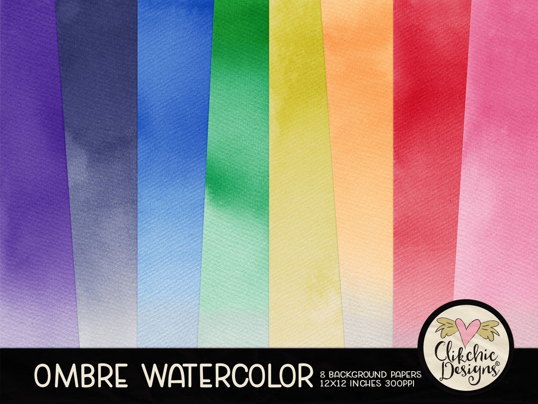 Watercolor Digital Paper Pack - Ombre Watercolor Digital Scrapbook ...