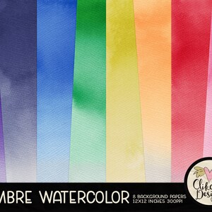 Watercolor Digital Paper Pack - Ombre Watercolor Digital Scrapbook ...