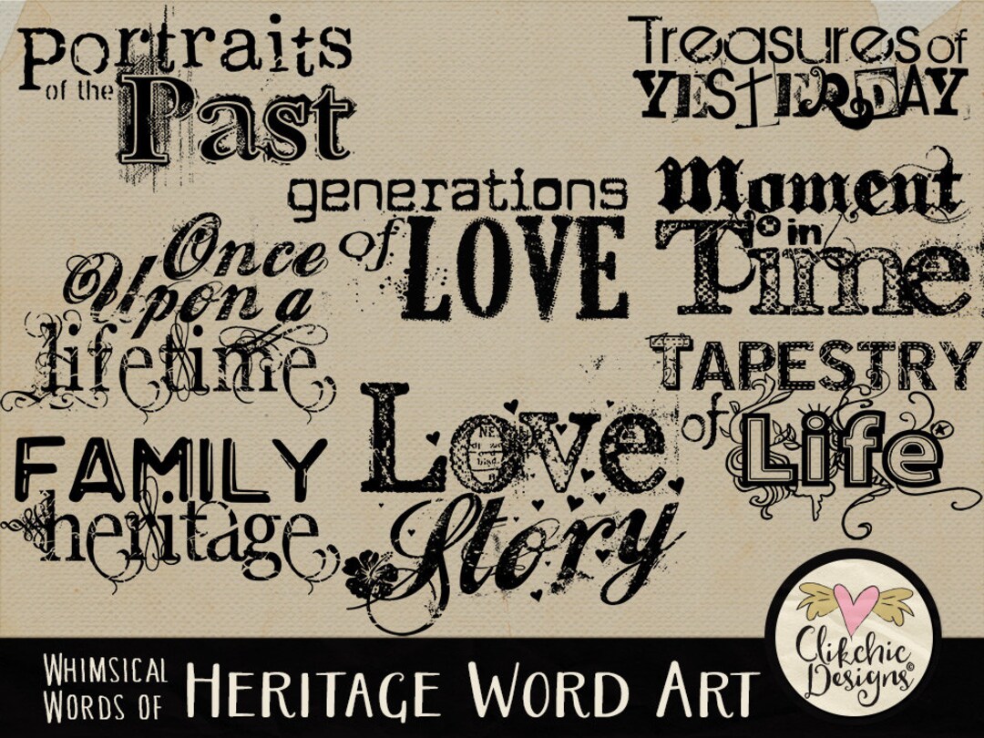 Family Heritage Word Art Clip Art Digital Scrapbook Word Art Titles ...