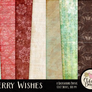 Christmas Paper Pack - Merry Wishes Digital Scrapbook Paper - Christmas ...
