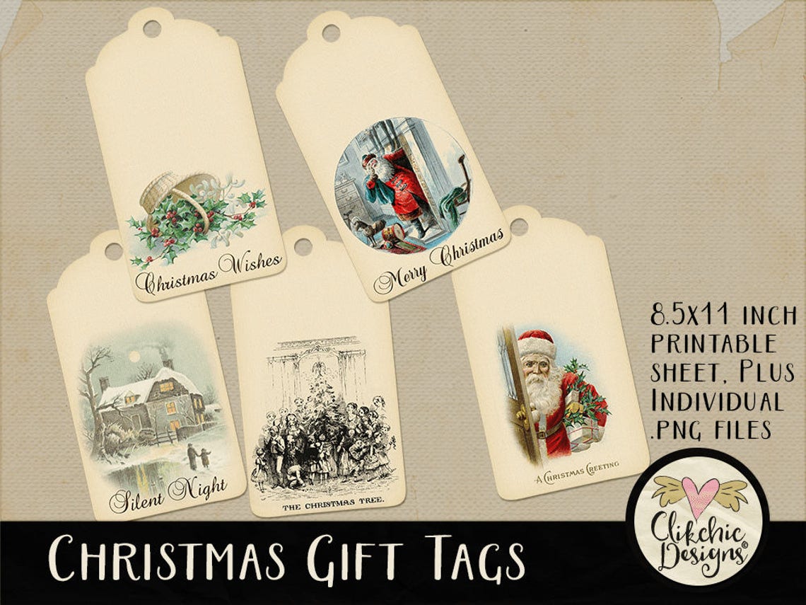 Printable Christmas Gift Tags - Vintage Christmas Tags - Digital ...