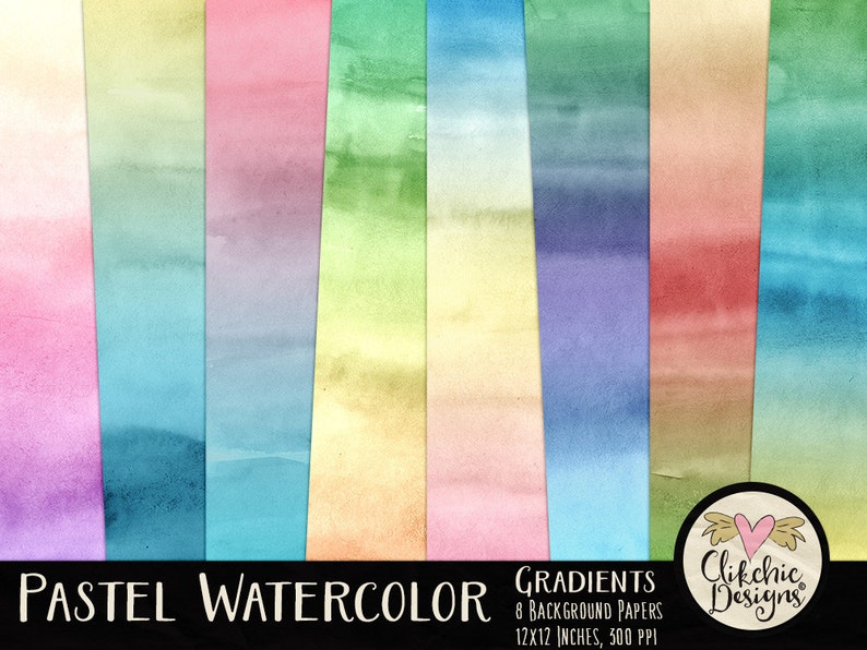 Watercolor Digital Paper Pack Pastel Water Color Paint Gradient ...