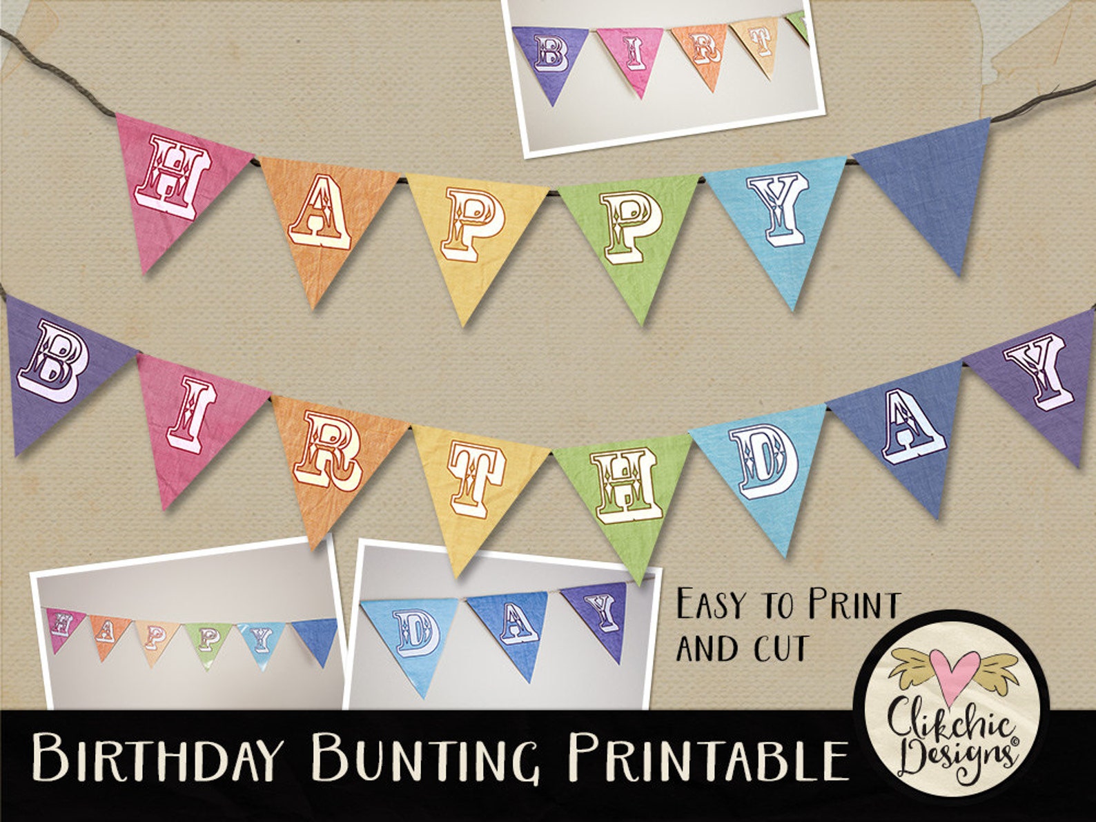Printable Birthday Bunting - Printable Birthday Banner, Printable Party ...
