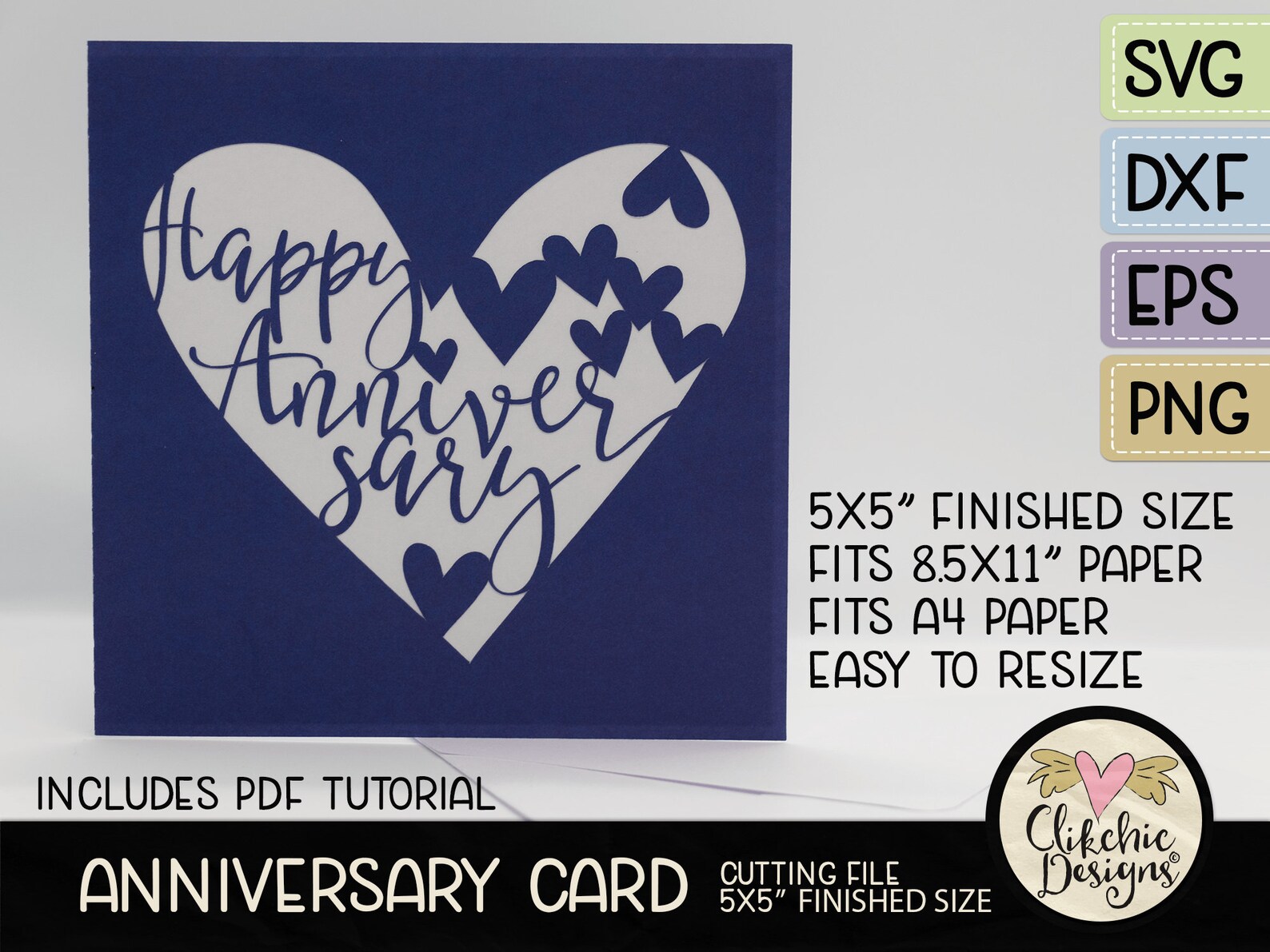 Happy Anniversary Card SVG Cutting File, 5" Square Anniversary Card Cut ...