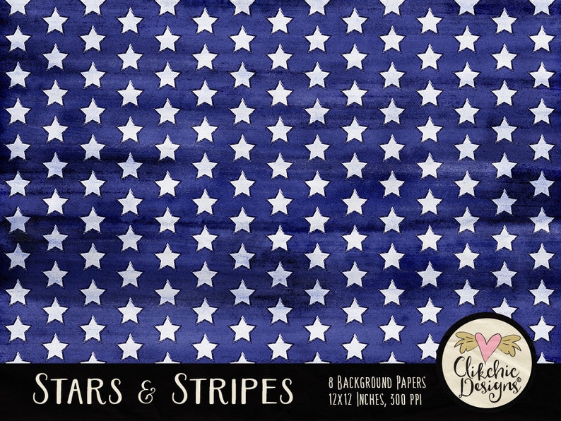 Digital Paper Pack - Stars & Stripes, Fourth of July Digital Scrapbook ...