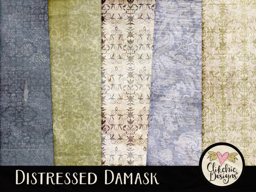 Damask Digital Paper Pack - Distressed Digital Scrapbook Paper - Damask ...