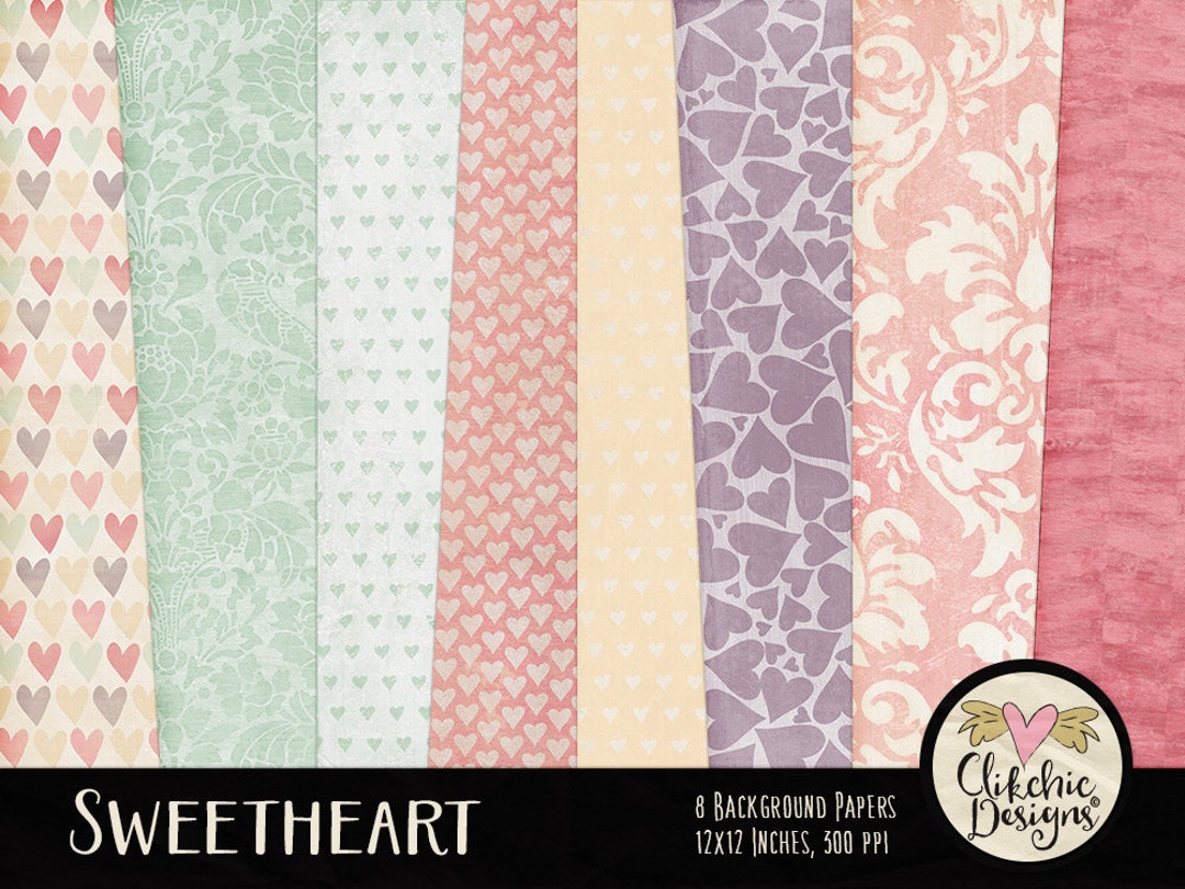 Romantic Digital Paper Pack Sweet Love Heart Valentine Papers Love ...