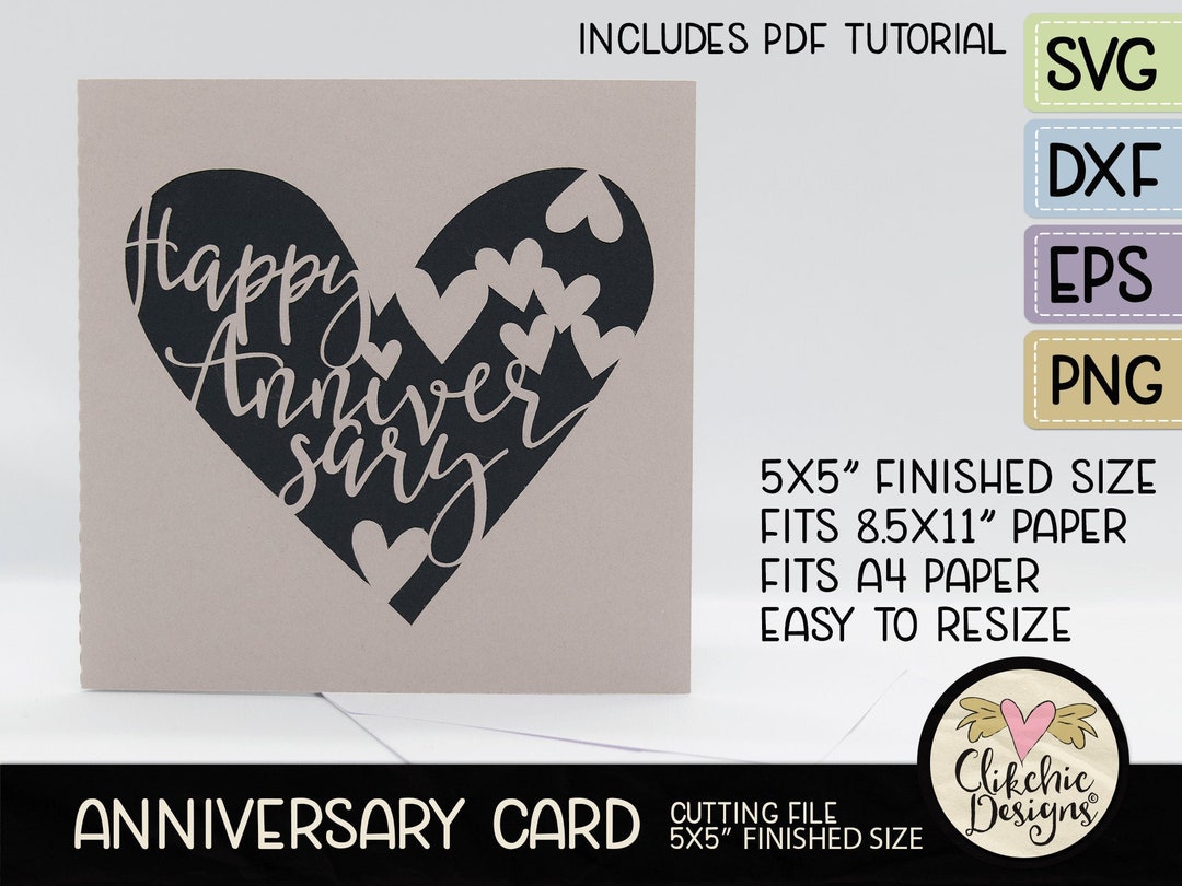 Happy Anniversary Card SVG Cutting File, 5" Square Anniversary Card Cut ...