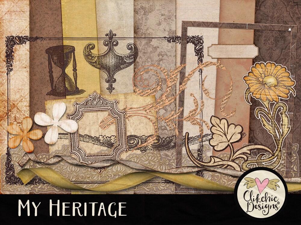 Vintage Digital Scrapbook Kit Clipart - My Heritage Vintage Genealogy ...
