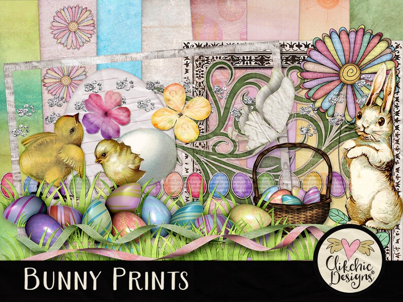 Easter Digital Scrapbook Kit Spring Bunny & Easter Clipart Elements ...