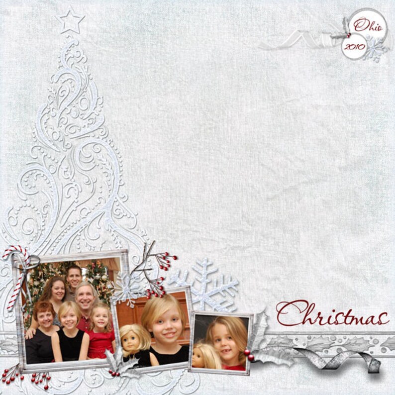 Winter Christmas Scrapbook Kit: White Digital Papers & Clip Art ...