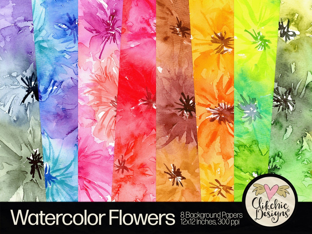 Floral Watercolor Paper Pack - Watercolor Floral Digital Scrapbook ...