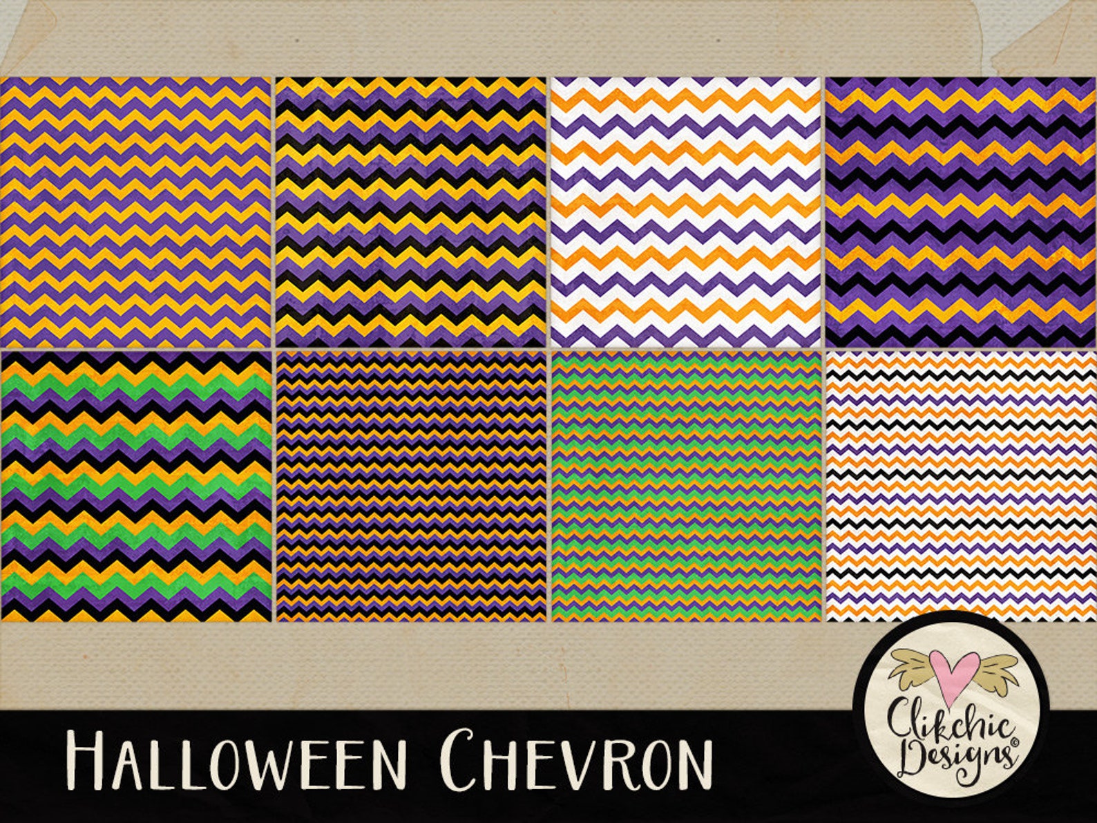 Halloween Paper Pack - Chevron Digital Scrapbook Paper - Halloween ...