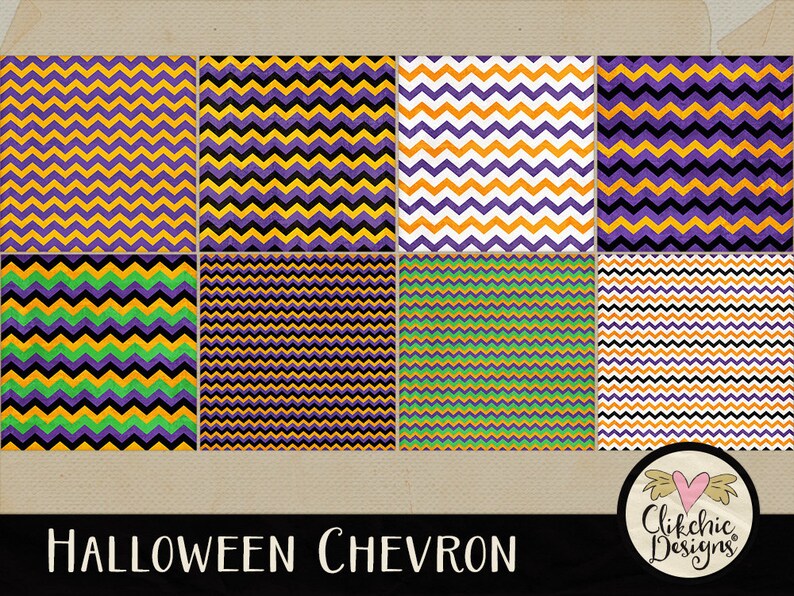 Halloween Paper Pack - Chevron Digital Scrapbook Paper - Halloween ...