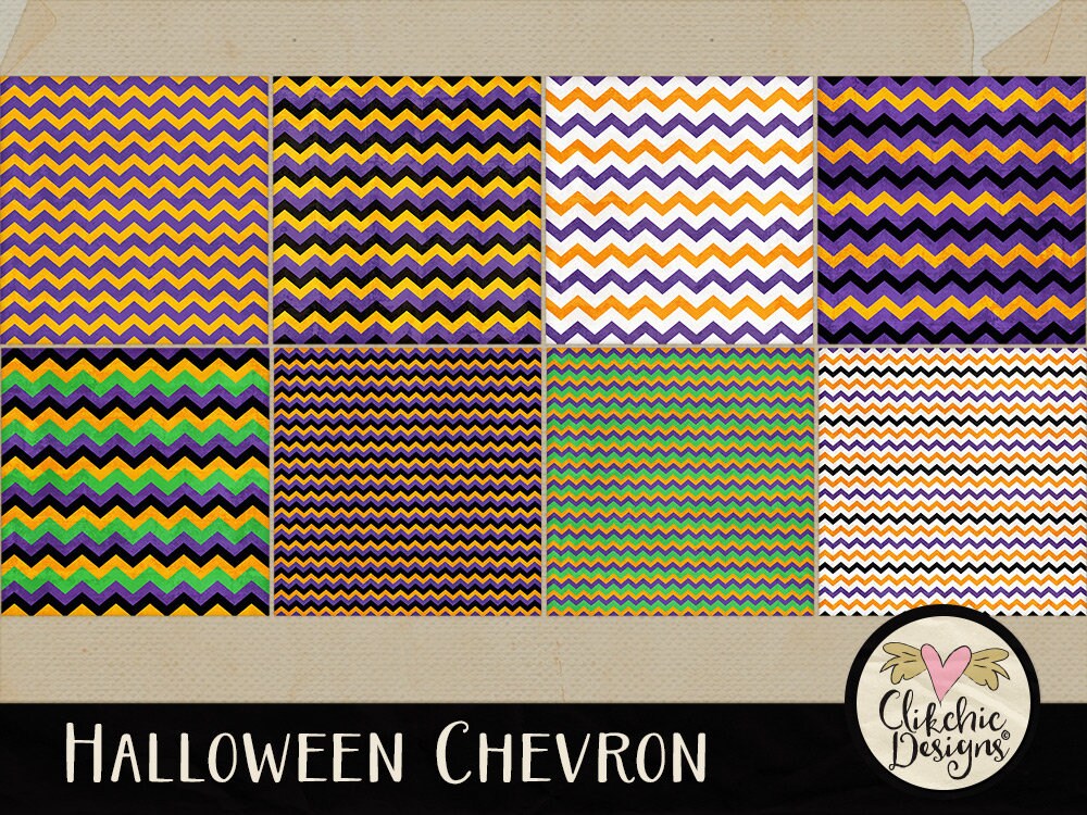 Halloween Paper Pack - Chevron Digital Scrapbook Paper - Halloween ...