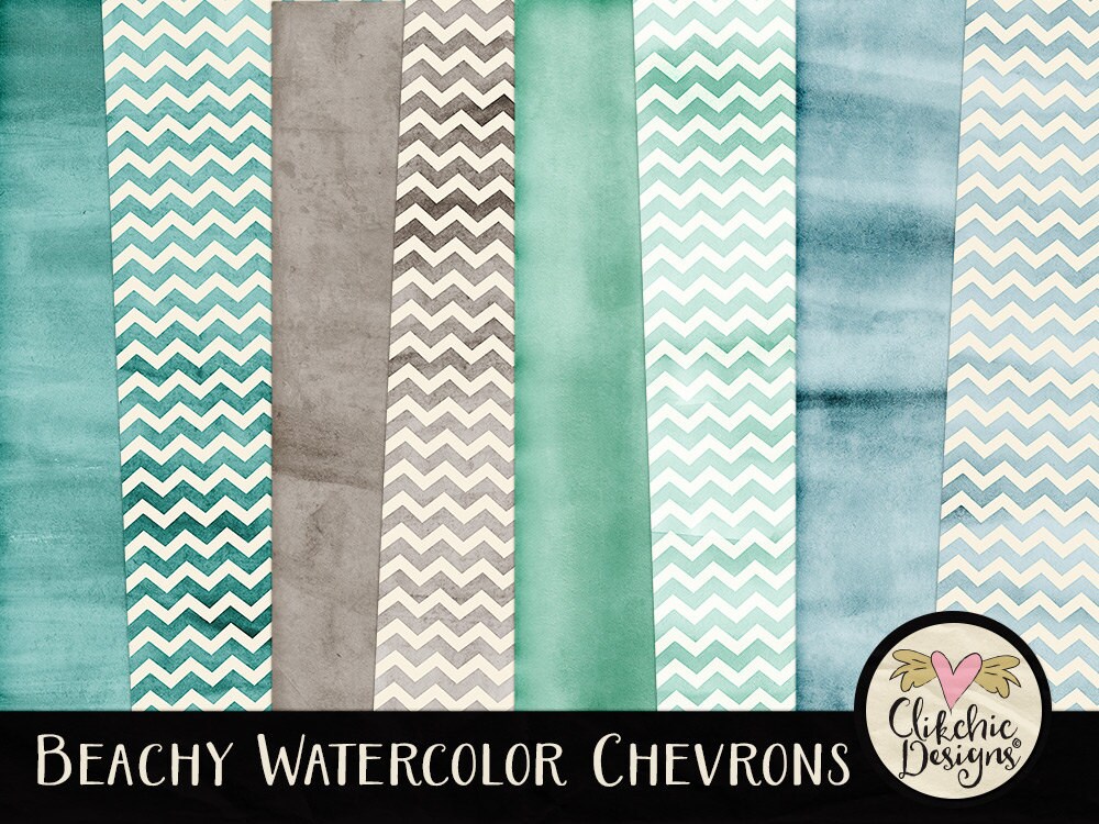 Watercolor Digital Paper Pack Chevron Beachy Watercolor Digital ...