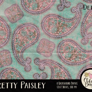 Paisley Digital Paper Pack - Pretty Paisley Digital Scrapbook Paper ...