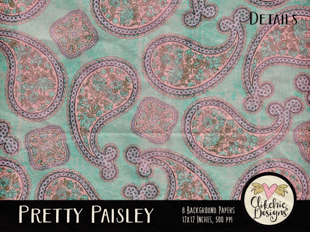Paisley Digital Paper Pack - Pretty Paisley Digital Scrapbook Paper ...