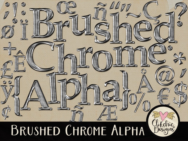 Metal Digital Alpha - Chrome Digital Scrapbook Alpha Clip Art - Chrome Alpha, Brushed Metal ...