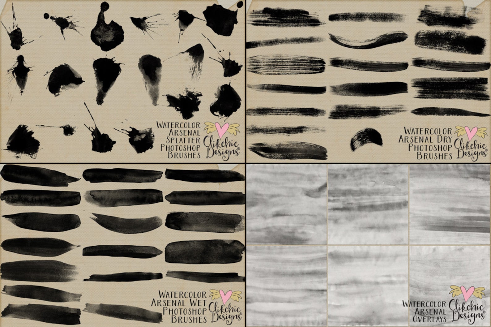 Watercolor Photoshop Brushes & Overlays: Digital Scrapbook Arsenal (abr ...