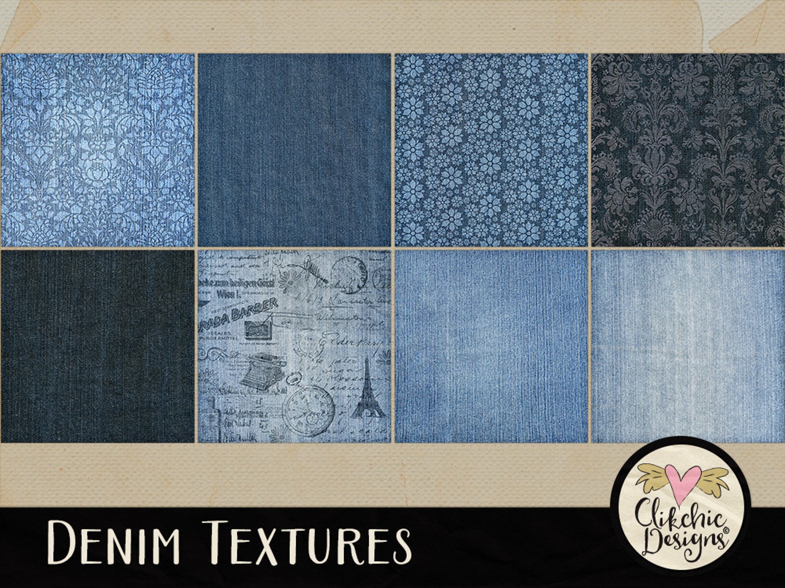 Denim Digital Paper Pack Denim & Damask Digital Scrapbook Paper Pack ...