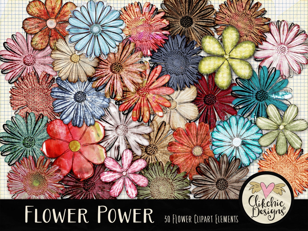 Flower Clipart Elements - Flower Power Digital Scrapbook Clip Art ...