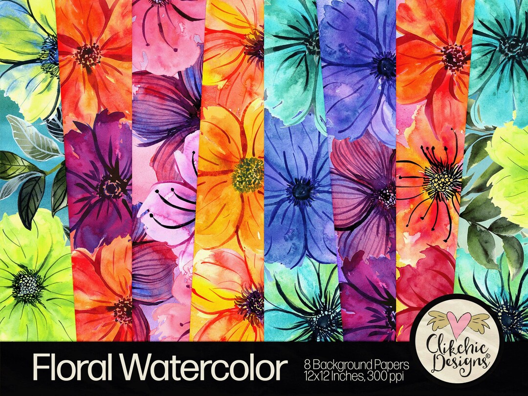 Floral Watercolor Paper Pack Watercolor Floral Digital Scrapbook Paper ...