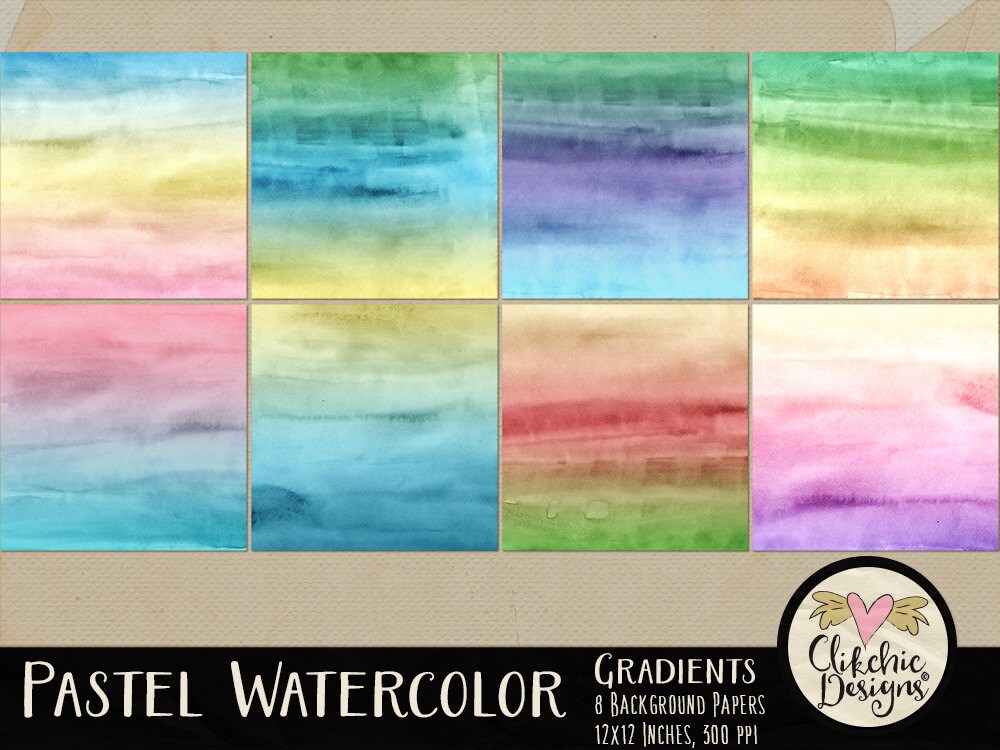 Watercolor Digital Paper Pack Pastel Water Color Paint Gradient ...