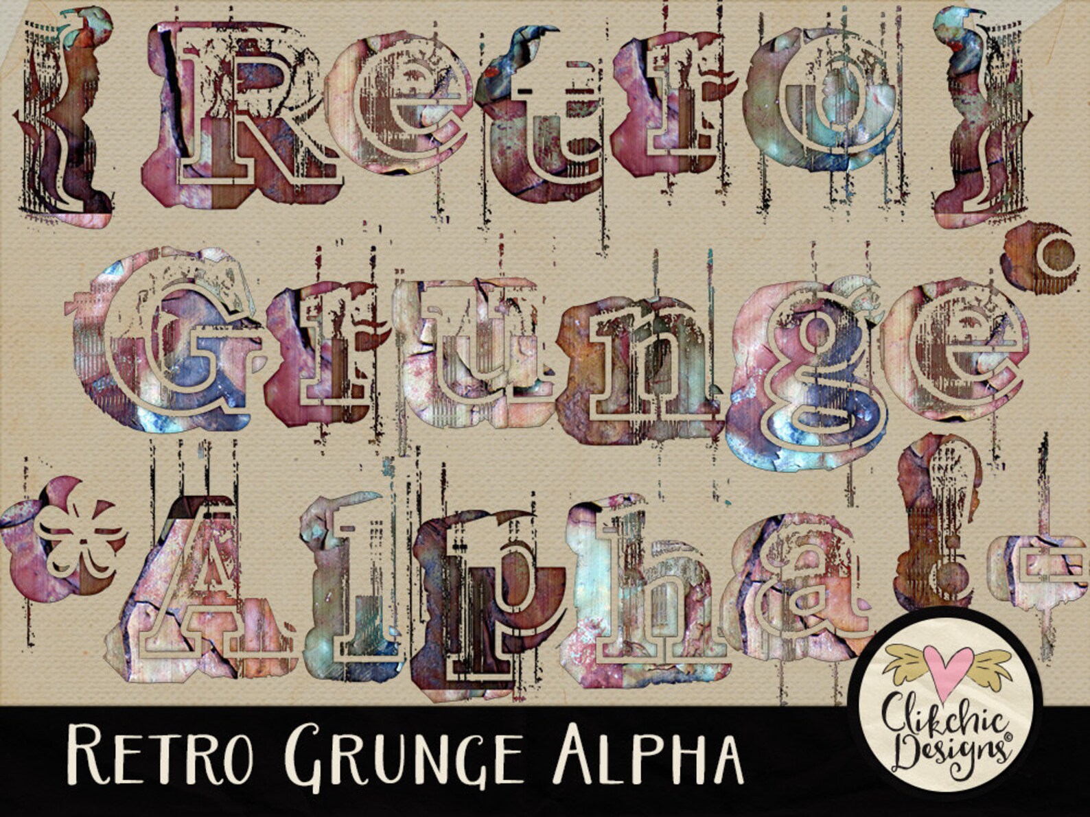 Grunge Alpha, Grunge Digital Scrapbook Alphabet Clip Art Retro Grunge ...