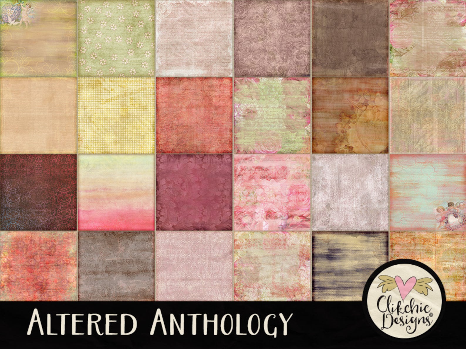 Digital Paper Pack, 24 Shabby Vintage Digital Scrapbook Paper ...