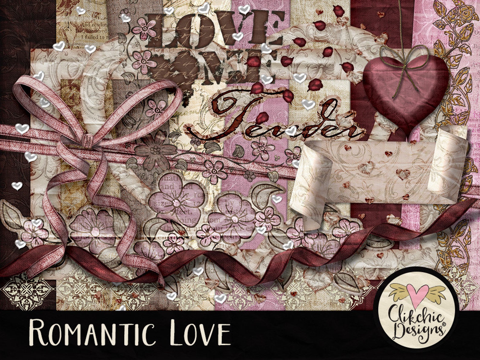 Love Digital Scrapbook Kit Clipart - Heritage, Romantic Wedding ...