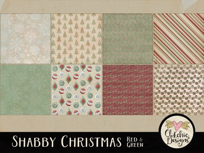 Christmas Digital Paper Pack Shabby Christmas Red & Green - Etsy