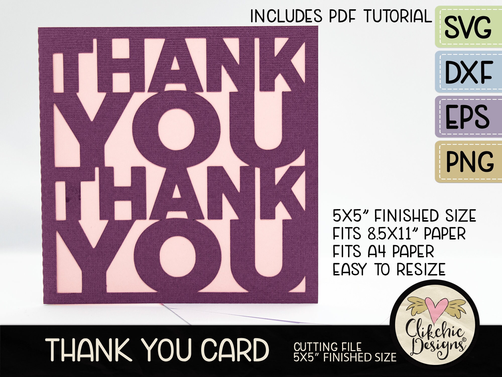 Thank You Card SVG Cutting File, 5 Square Thank You Cut File, PNG ...