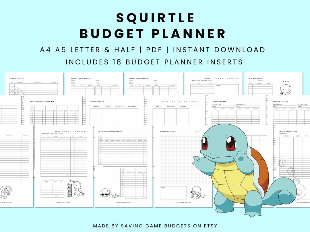 POKEMON Squirtle Printable Budget Planner Cute, A4 Letter, PDF ...