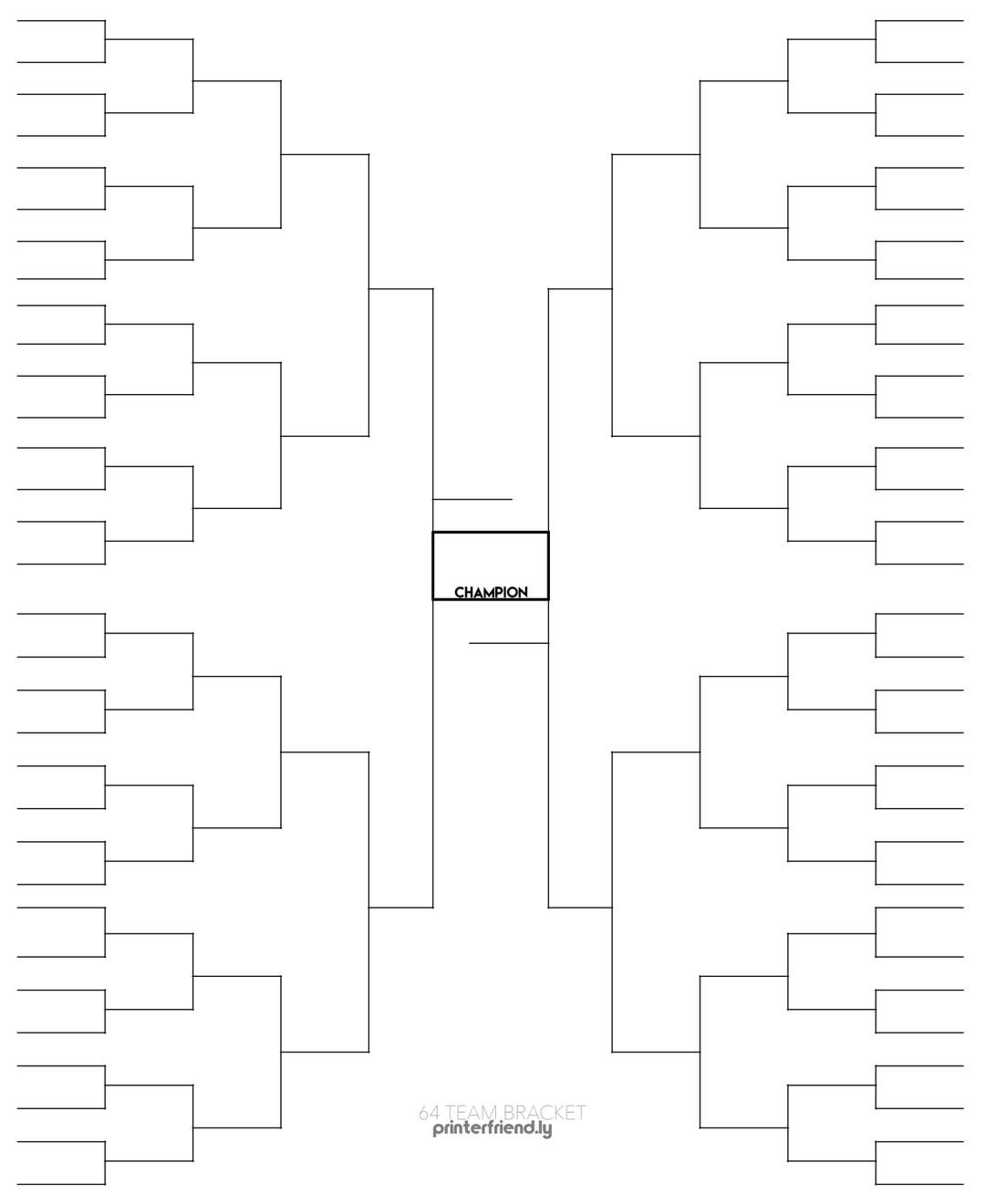Printable 64 Team Single Elimination Bracket PDF | Sports Tournament ...