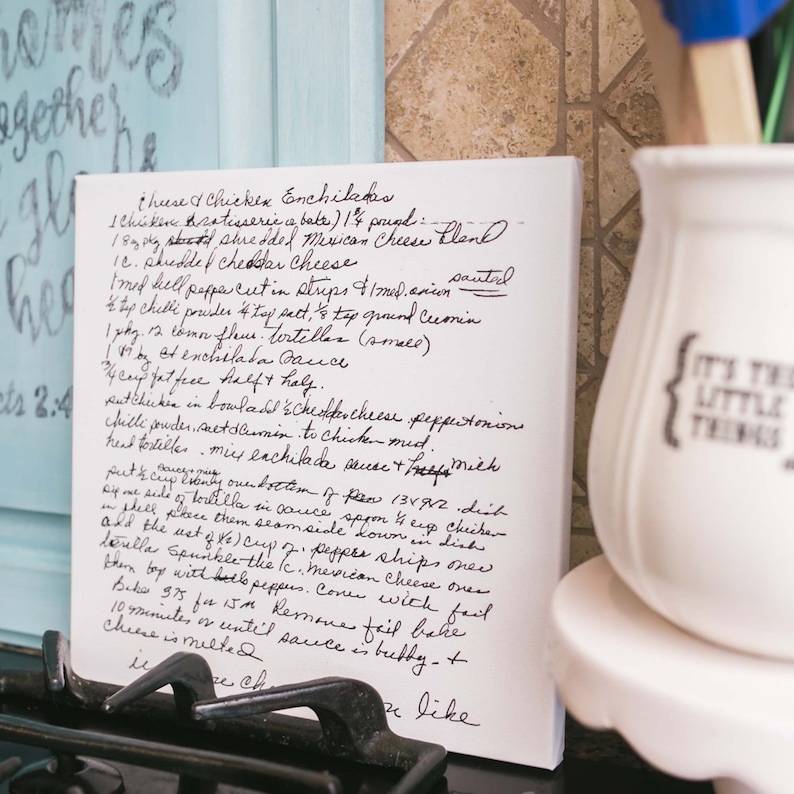 Handwritten Recipe Printed Canvas - Kitchen Recipe Decor- Keepsake ...