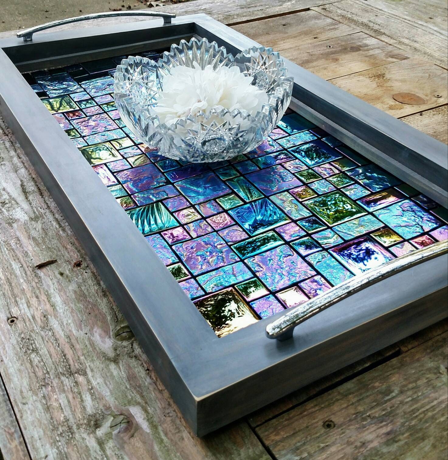 Ottoman Tray. Serving Tray. Gray Wood. Iridescent Purple - Etsy