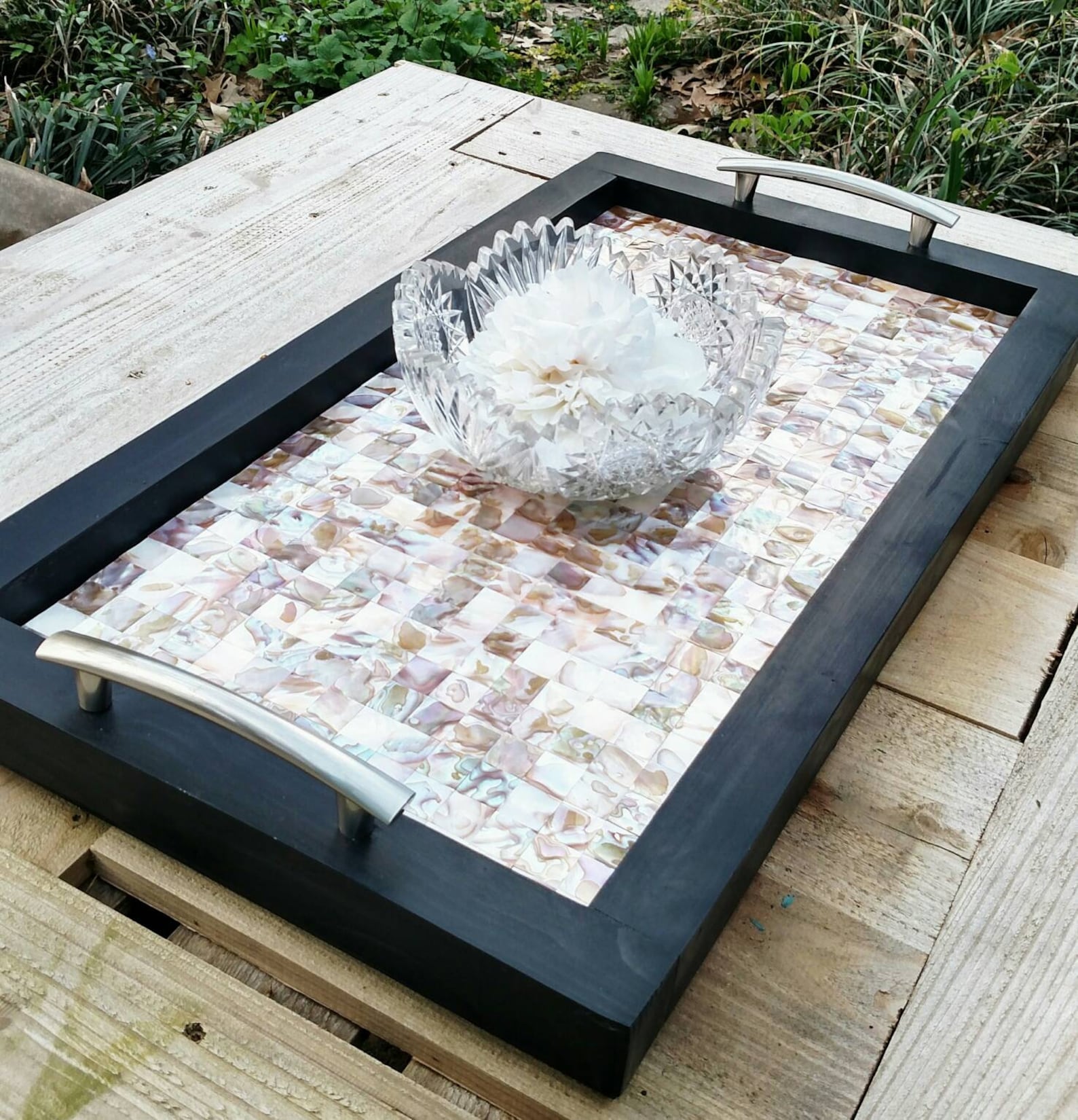 Ottoman Tray. Serving Tray. Black Wood. Cream Mother of Pearl - Etsy