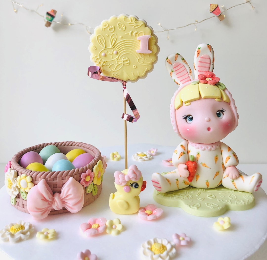 Baby Bunny Cake Topper Set/ Baby Girl Cake Toppers/ Easter Cake Toppers ...