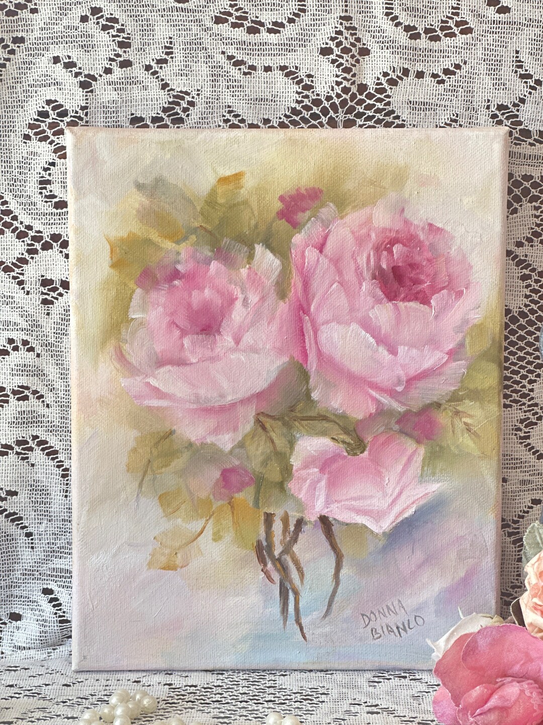 Romantic Pink, Shabby Chic French Country Roses in Oil on 8 X 10 ...