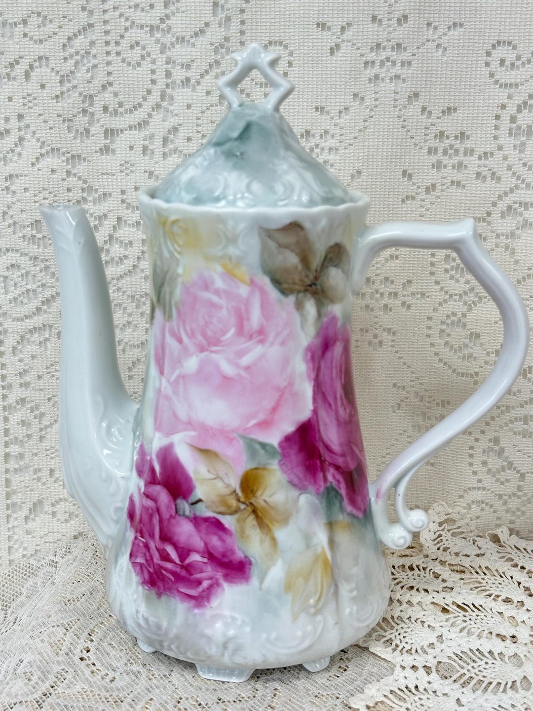 Handpainted Pink Rose Tea Pot: Shabby Chic Vintage Inspired Porcelain ...