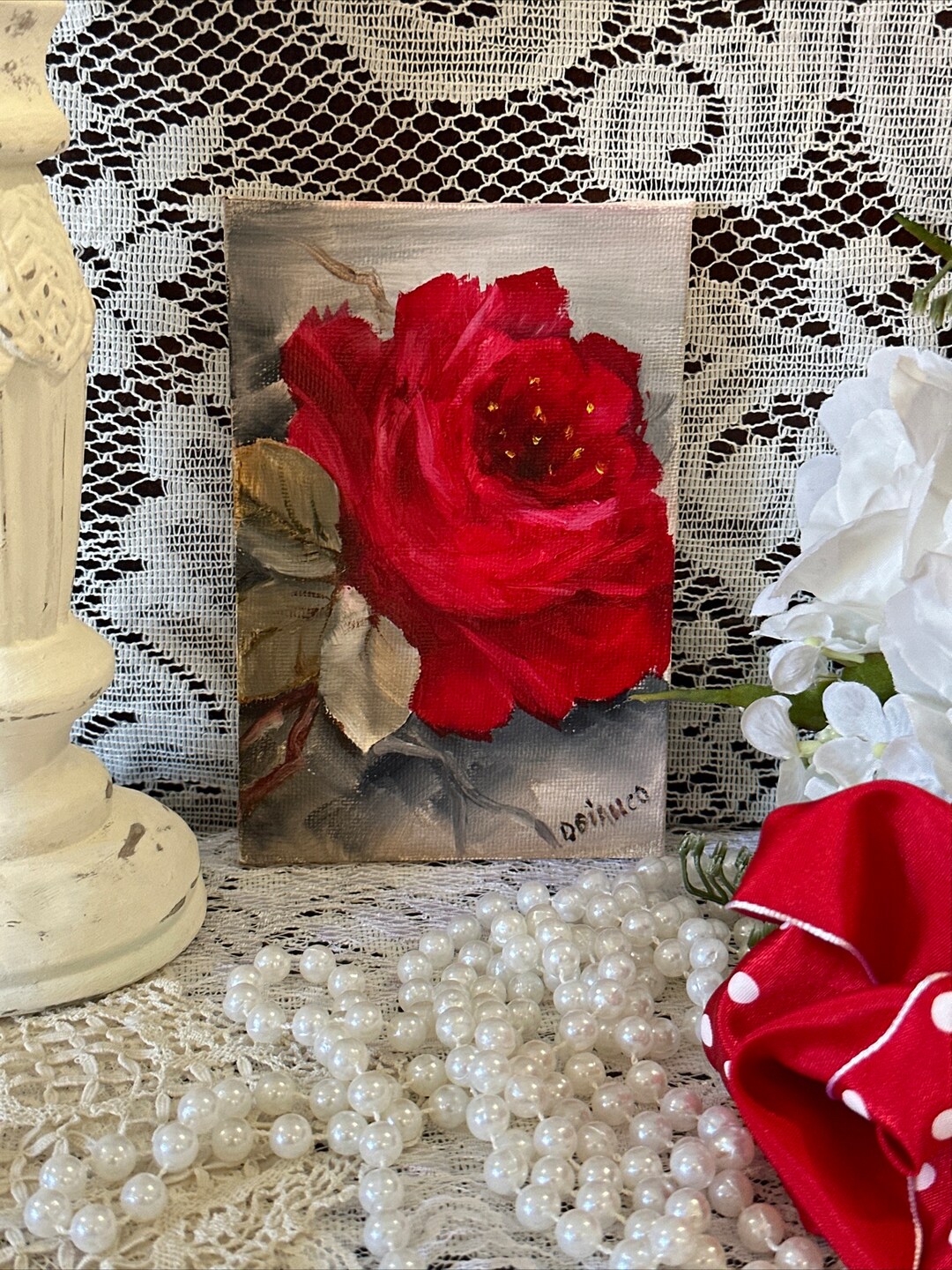 Handpainted Single Red Rose Oil, 4 X 6 Canvas Signed - Etsy