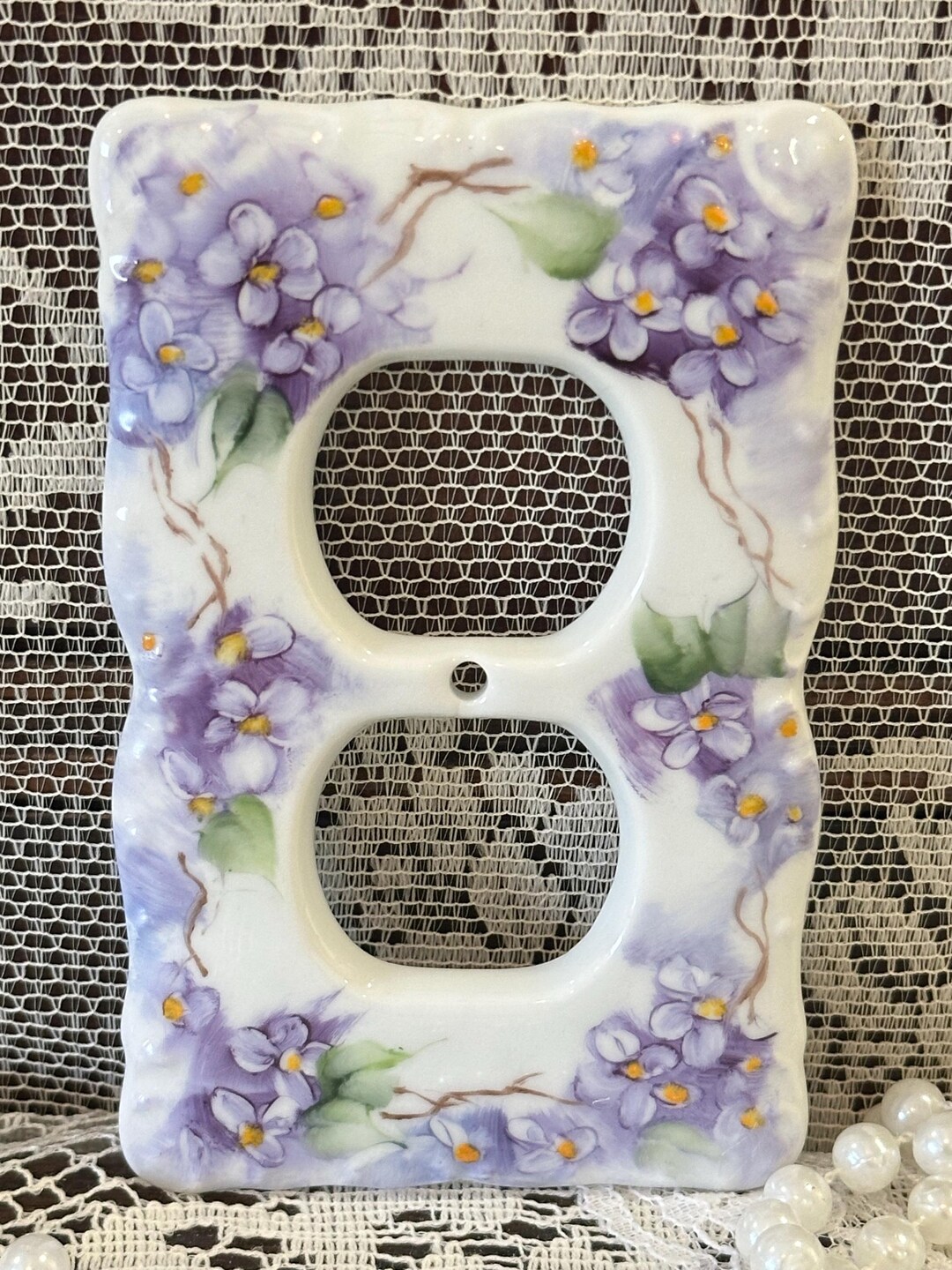Hand Painted Violet Porcelain Outlet Cover, Floral Home Decor - Etsy