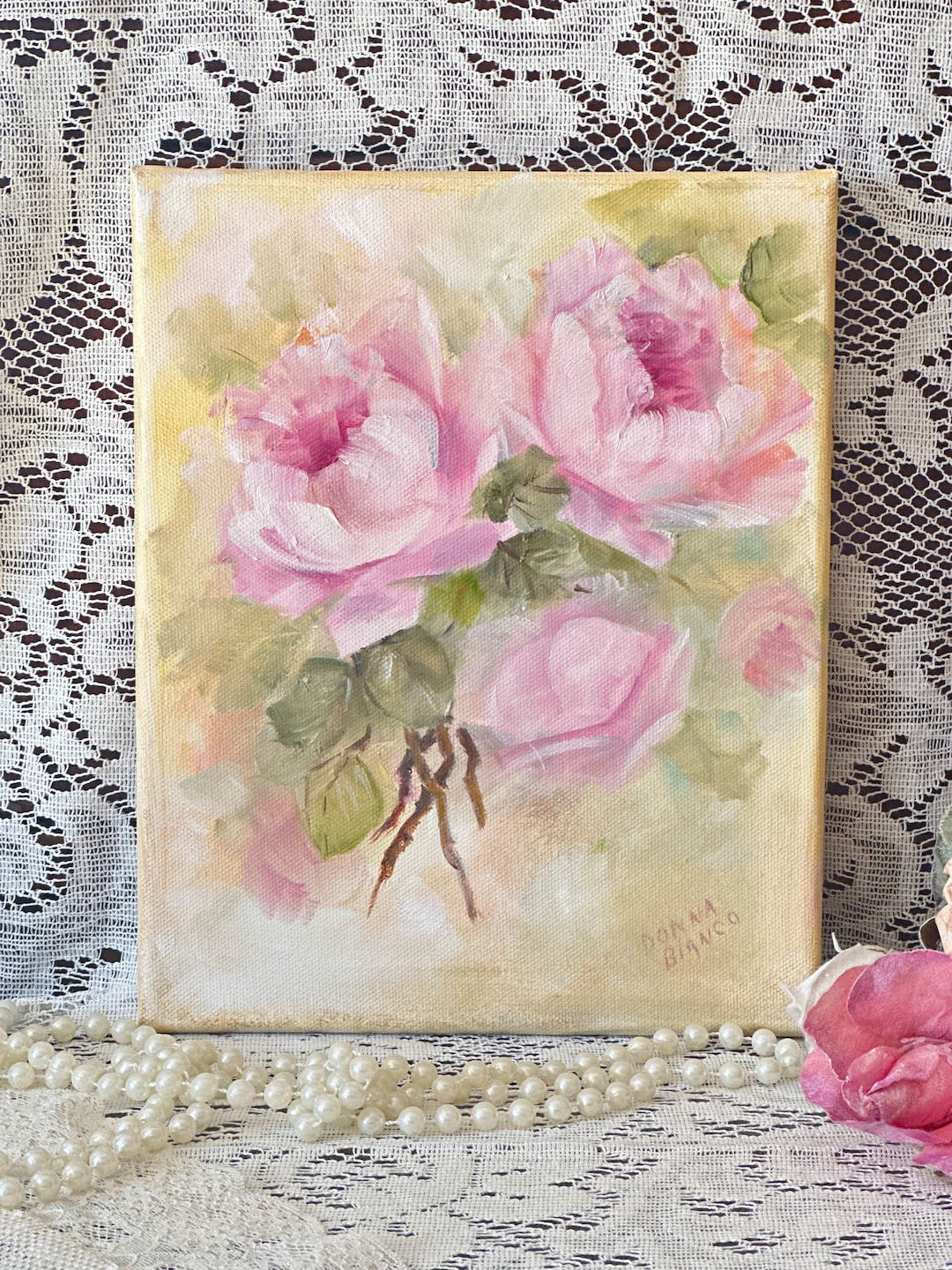Shabby Chic, French Country Romantic Pink Roses in Oil 8 X 10 Canvas - Etsy